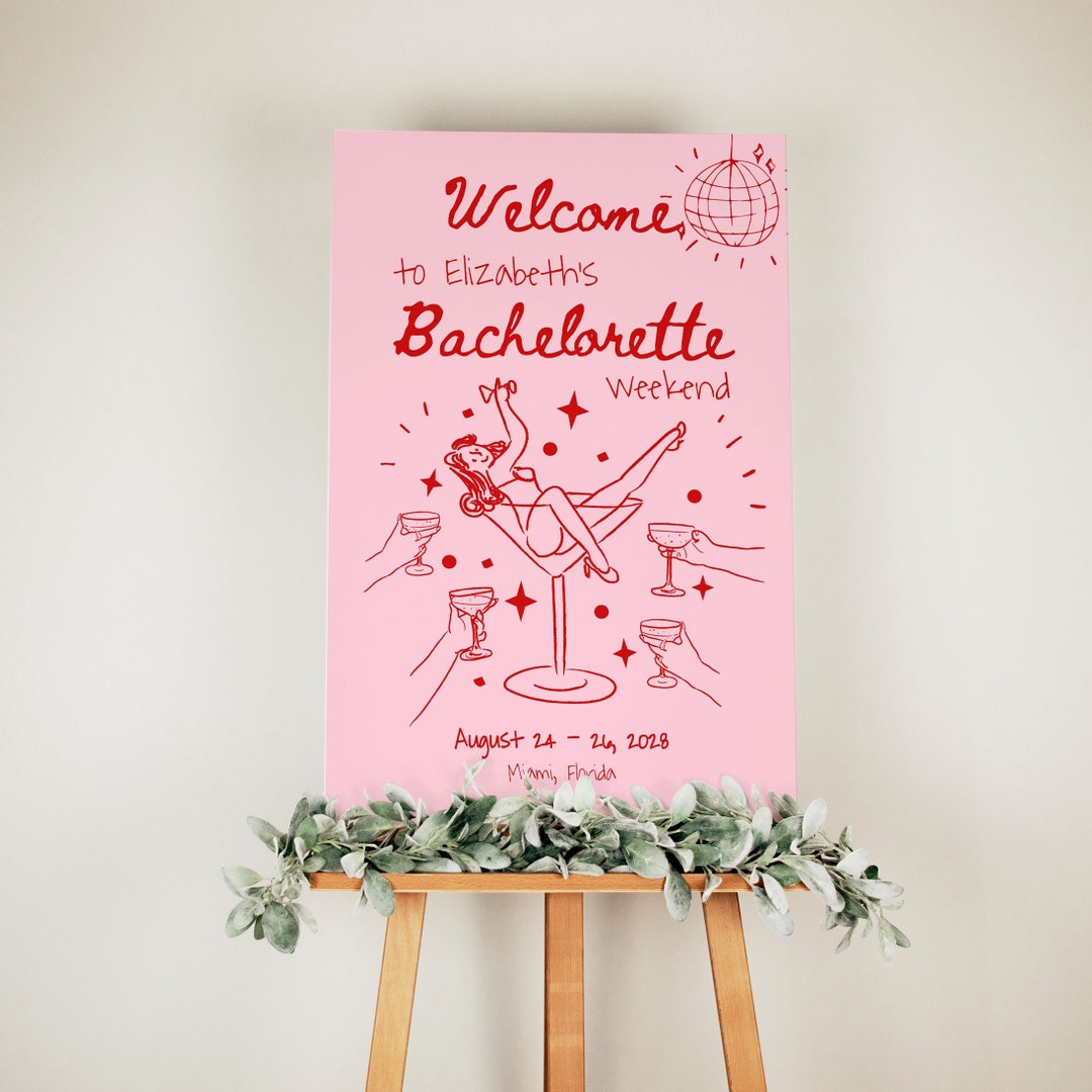 Hand Drawn Bachelorette Weekend Welcome Sign Template, Quirky Funky ...