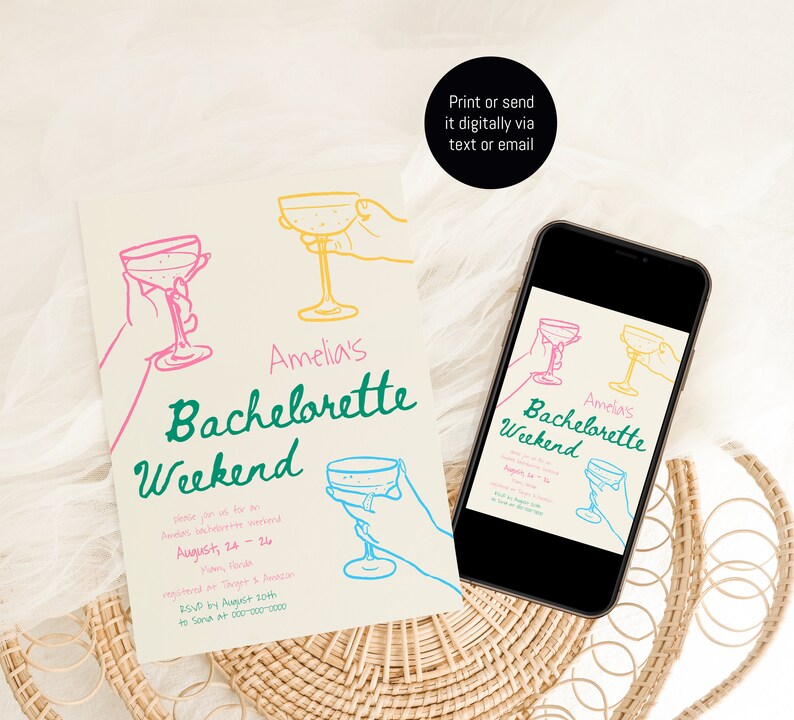 Hen Weekend Itinerary, Hand Drawn Scribble Cocktail Invitation, Hen ...