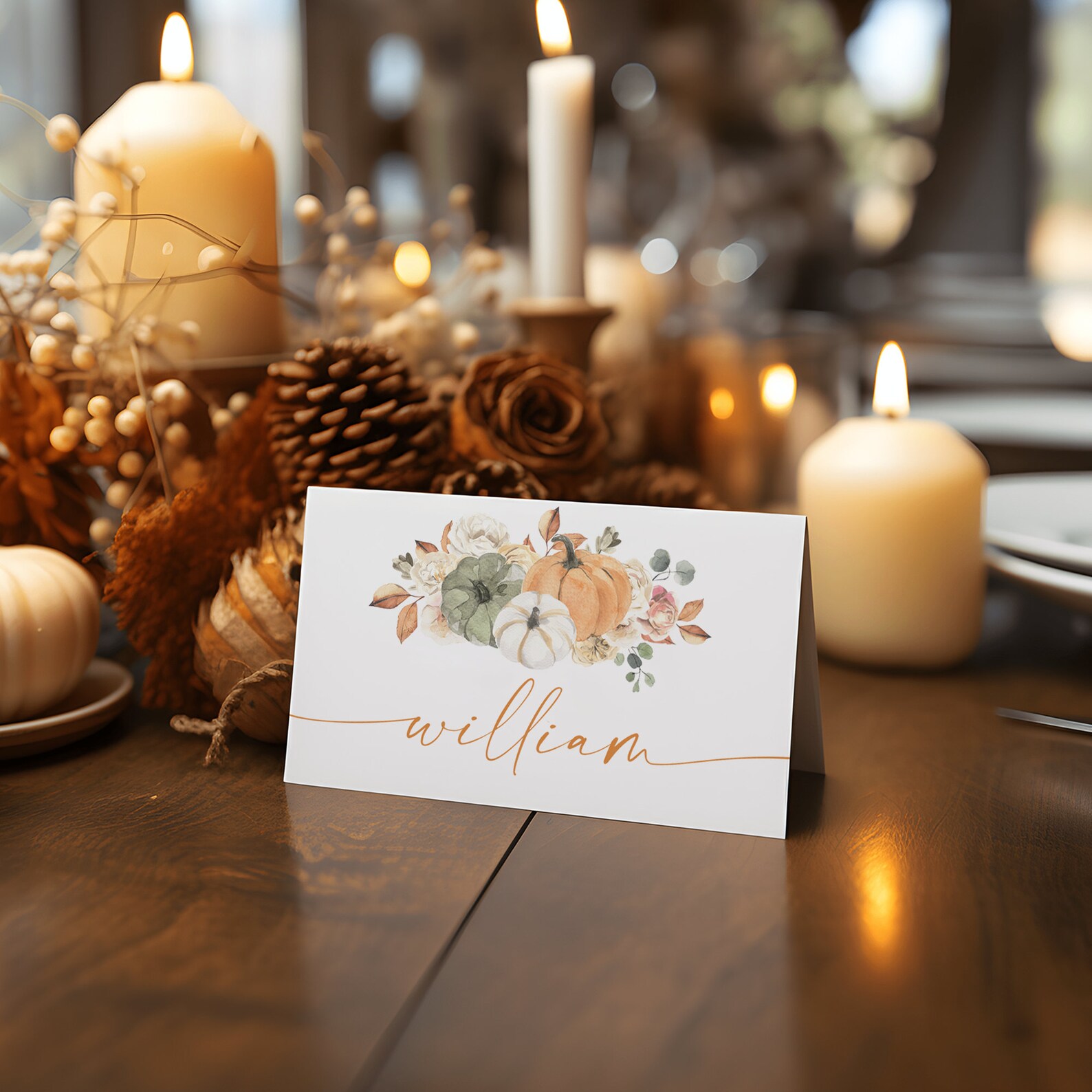 Thanksgiving Name Cards Template, Fall Bridal Shower Place Cards ...