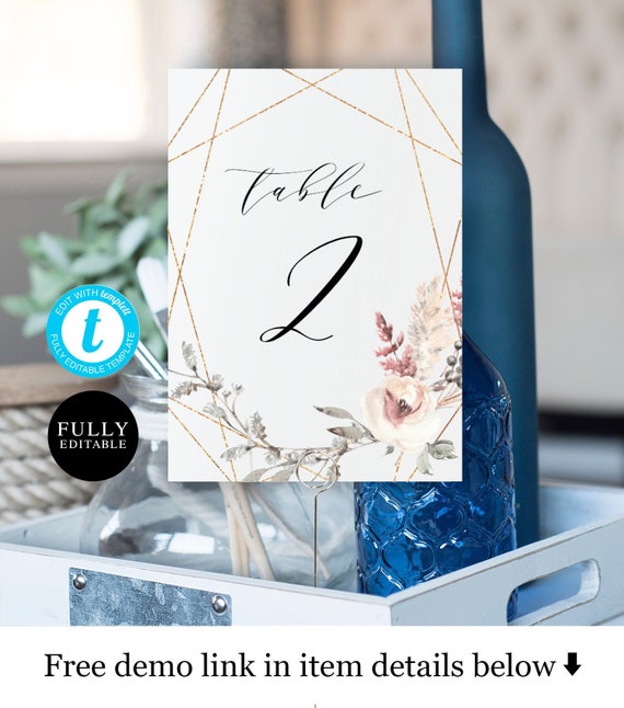 Table Numbers Template Templett DIY Printable 100% Editable | Etsy