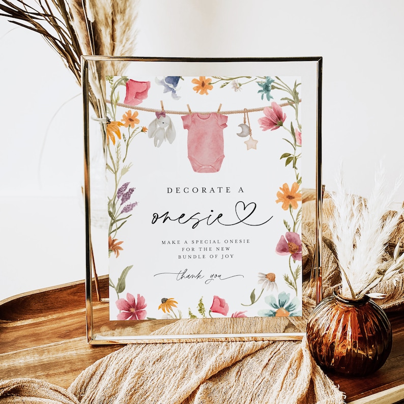 Decorate a Onesie Sign, Wildflower Decorate a Onesie for Baby, Girl ...