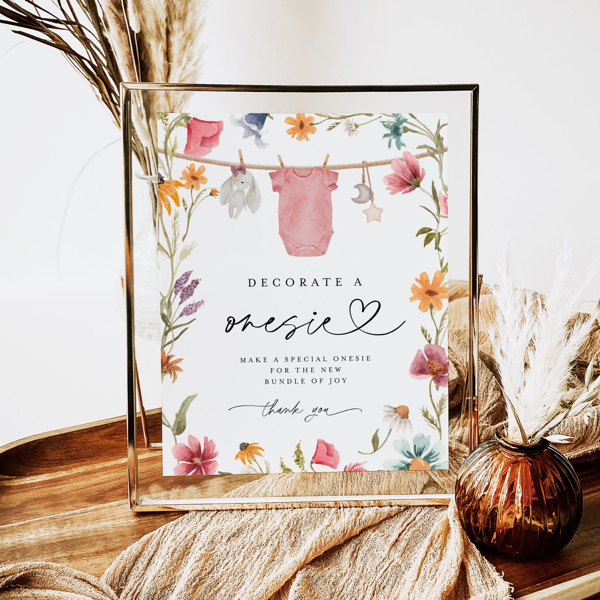 Decorate a Onesie Sign, Wildflower Decorate a Onesie for Baby, Girl ...