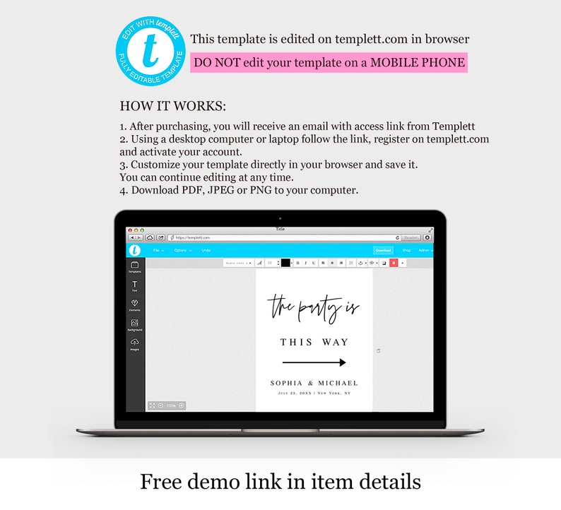 Printable Wedding This Way Sign Template Instant Download - Etsy