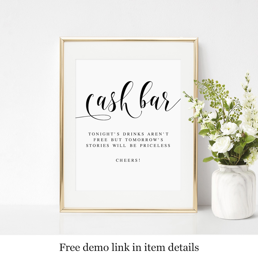 Cash Bar Sign Template, Printable, Templett, Try Before You Buy ...