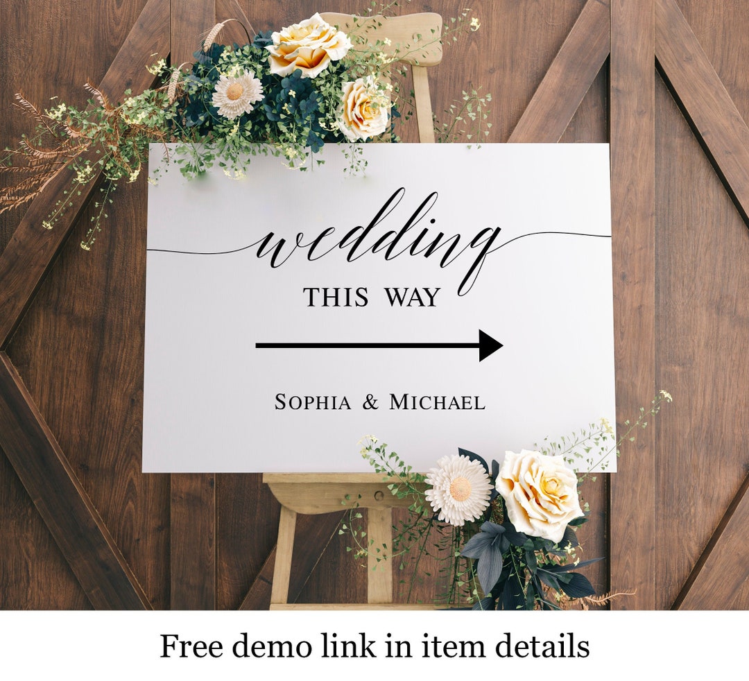 Templett Wedding This Way Sign Template, Self-editing, Personalized ...