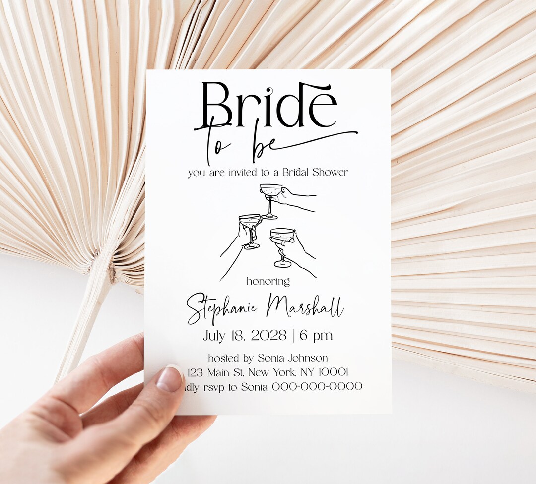 Bride to Be Invitation, Hand Drawn Champagne Toast Bridal Shower ...