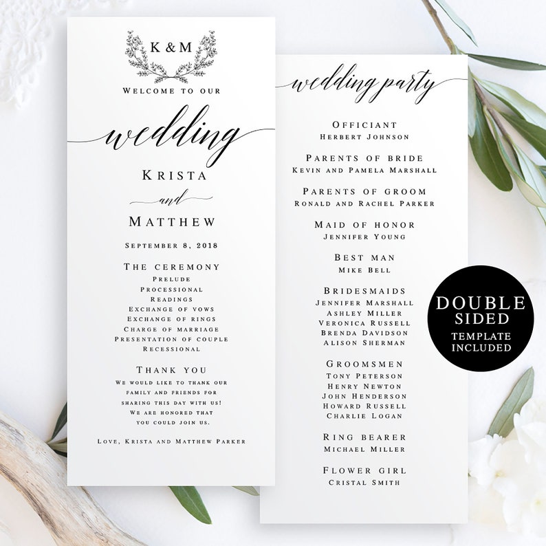 Monogram Wedding Program Editable Template Wedding Program | Etsy