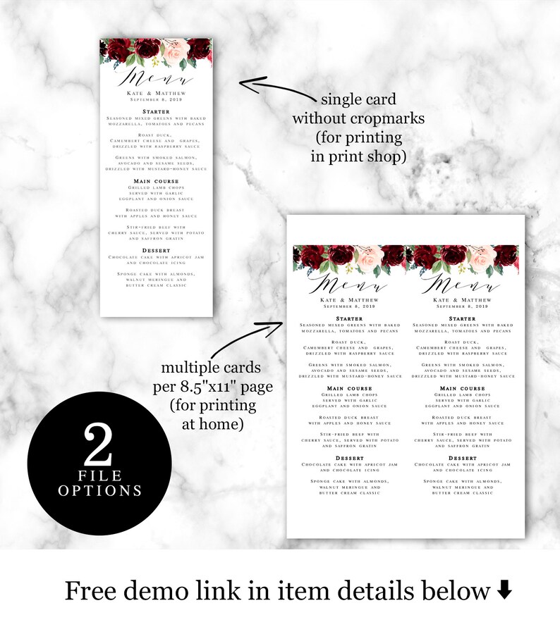 Template Menu Downloadable Self-editing Dinner Menu Printable | Etsy