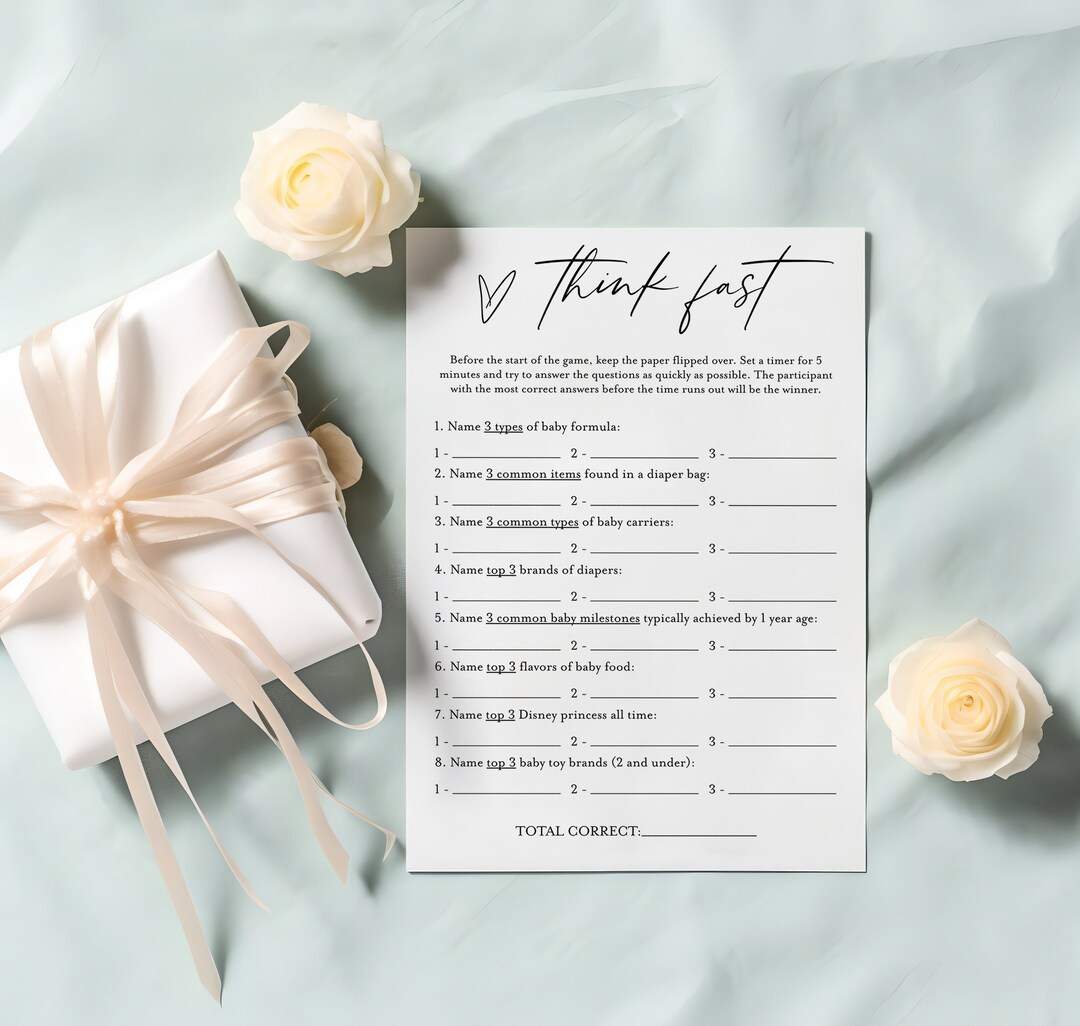 Think Fast Baby Shower Game, Think Fast Game, Minimalist Baby Shower ...