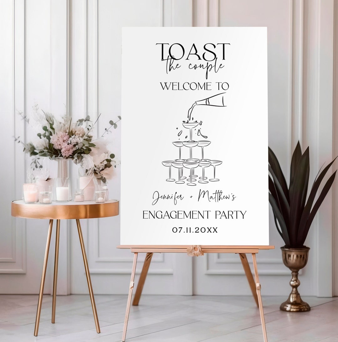 Engagement Party Welcome Sign, Hand Drawn Wedding Engagement Party ...