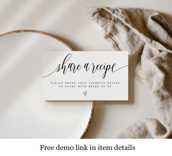 Share A Recipe Card Template Try Before You Buy Invitation | Etsy