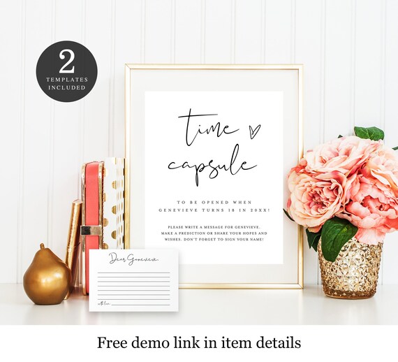 Time Capsule Sign and Cards Template Printable Digital - Etsy