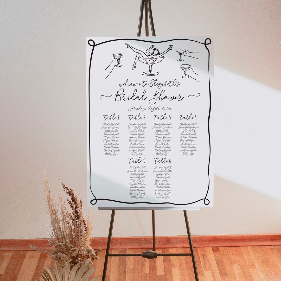 Bridal Shower Seating Chart Sign, Hand Drawn Bridal Shower Seating ...