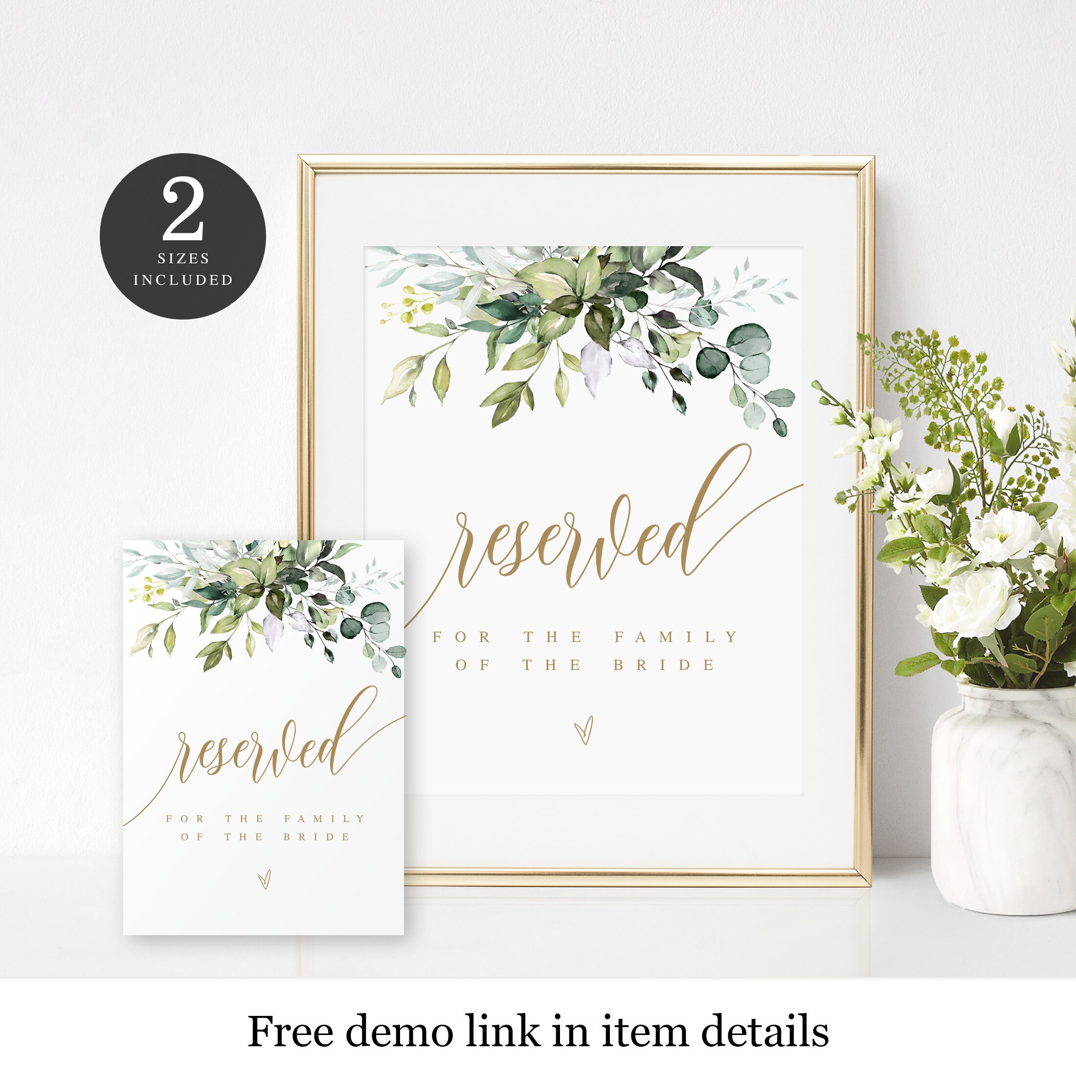 Eucalyptus Reserved for the Family of the Bride Template Editable, Edit ...