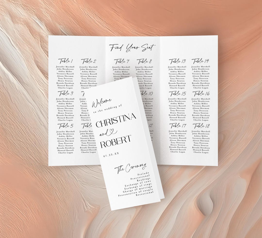 Seating Chart Program, Trifold Wedding Seating Chart Program Template ...