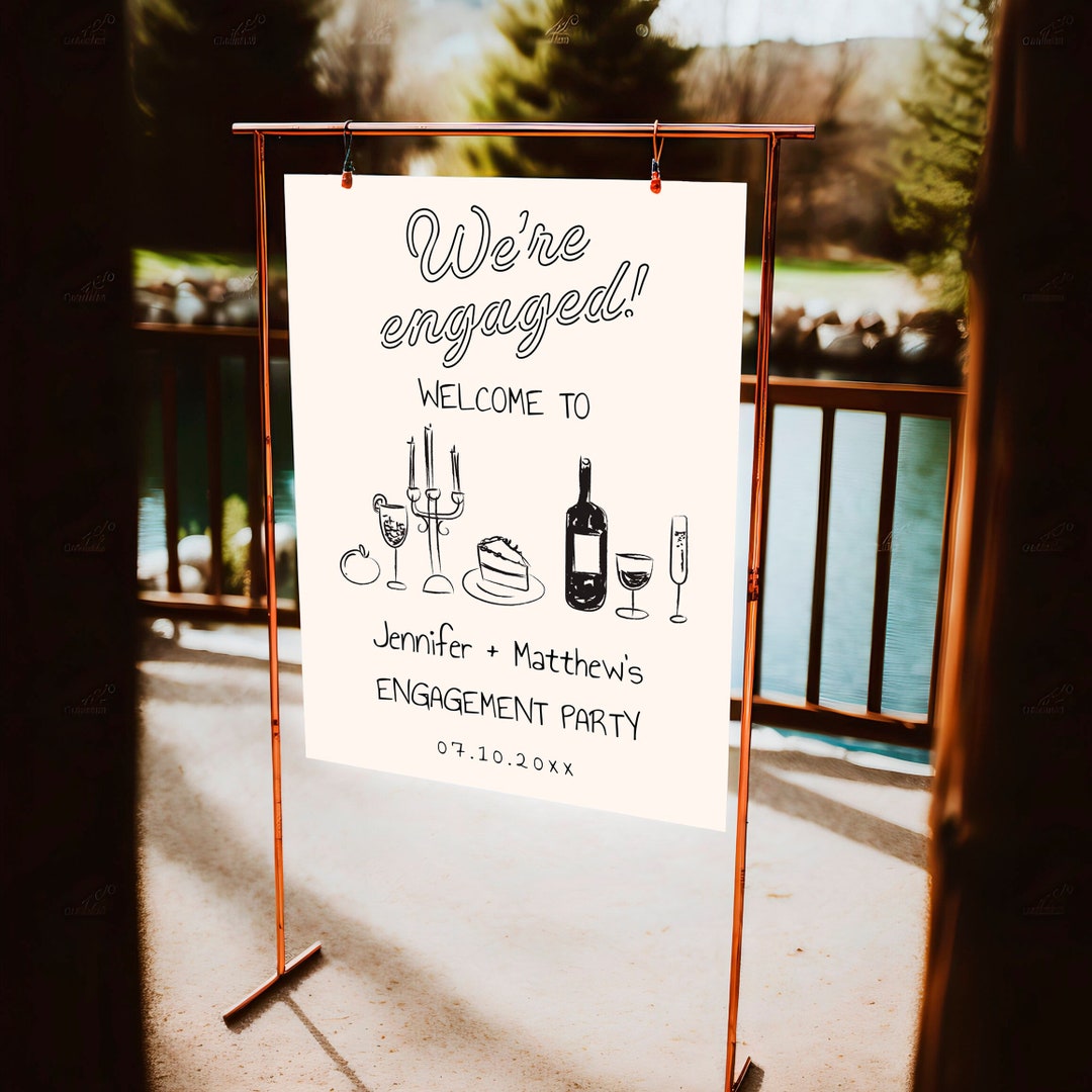 Engagement Sign, We Are Engaged Engagement Sign, Hand Drawn Engagement ...
