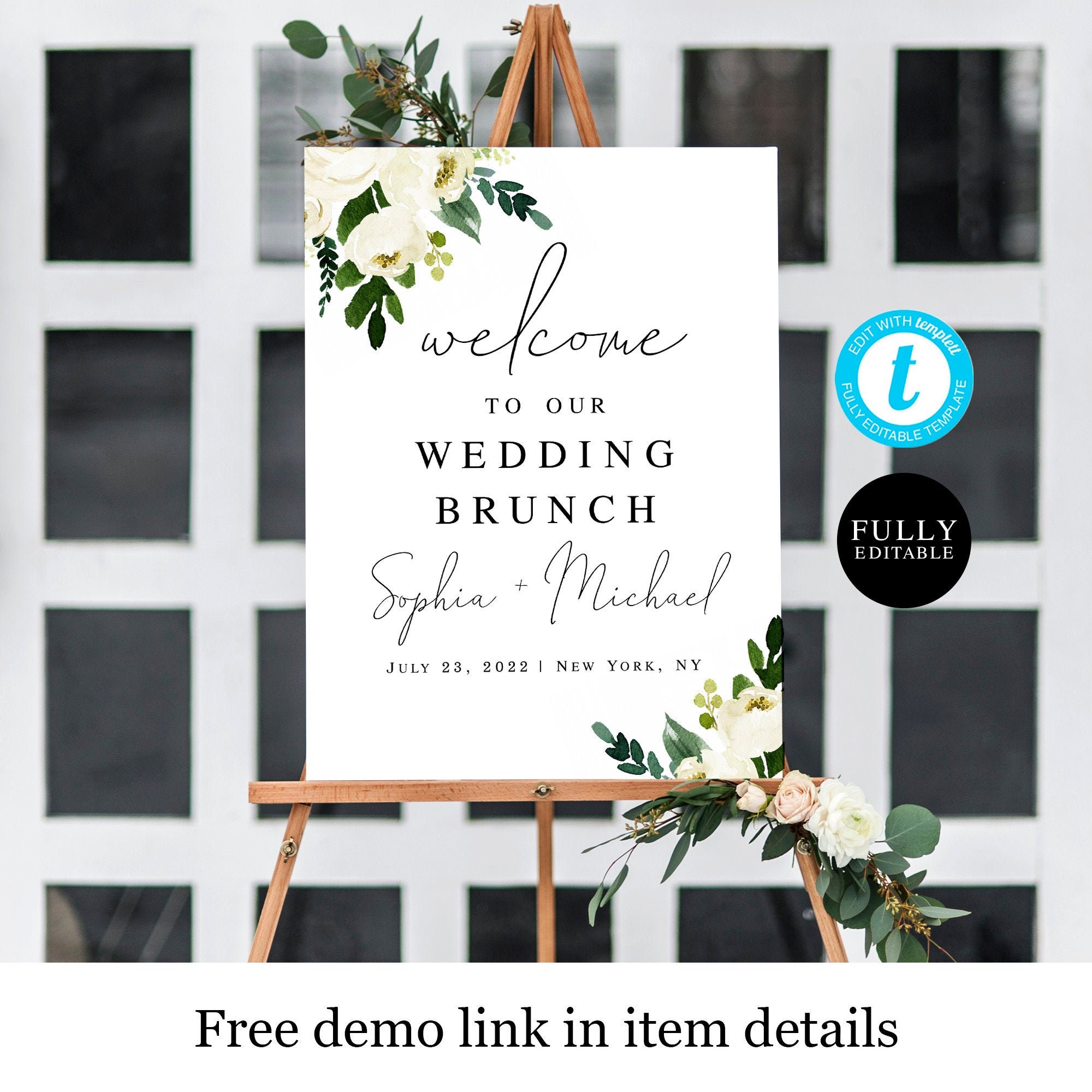 Floral Wedding Brunch Welcome Sign Fully Editable Template - Etsy