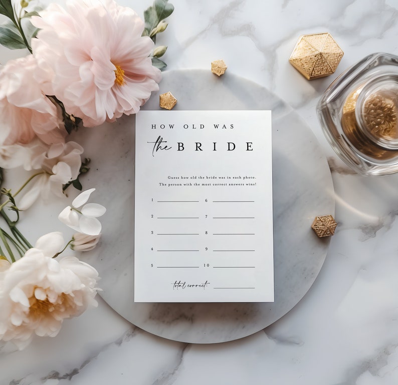 How Old Was the Bride, Minimalist Bridal Shower Game, Guess Bride Age ...