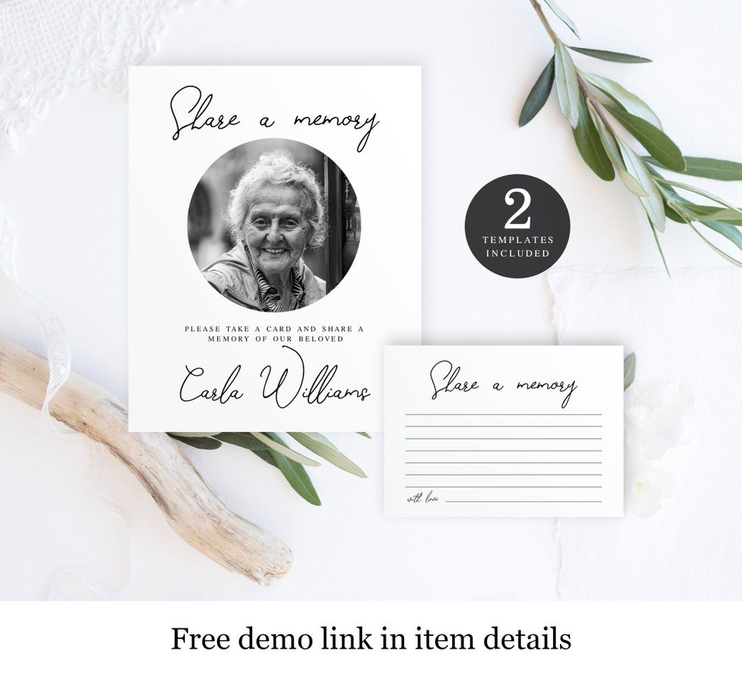 Share A Memory Sign and Cards Templates, Edit With Templett, Memorial ...