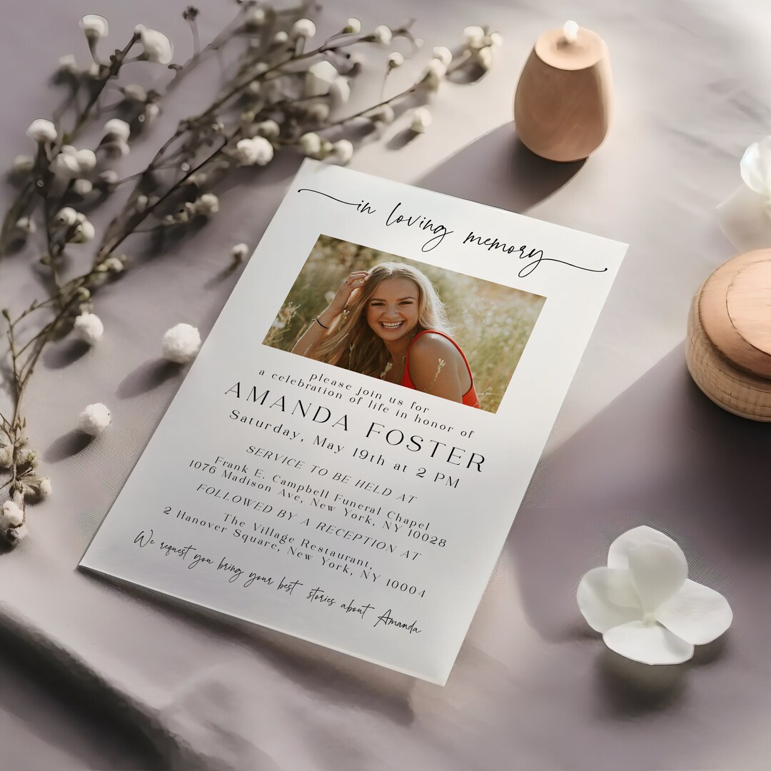 Funeral Invitation, Celebration of Life Invite, Death Announcement ...