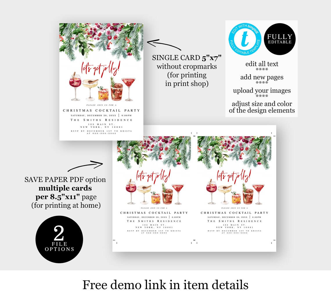 Lets Get Jolly Invitation Template Edit With Templett - Etsy
