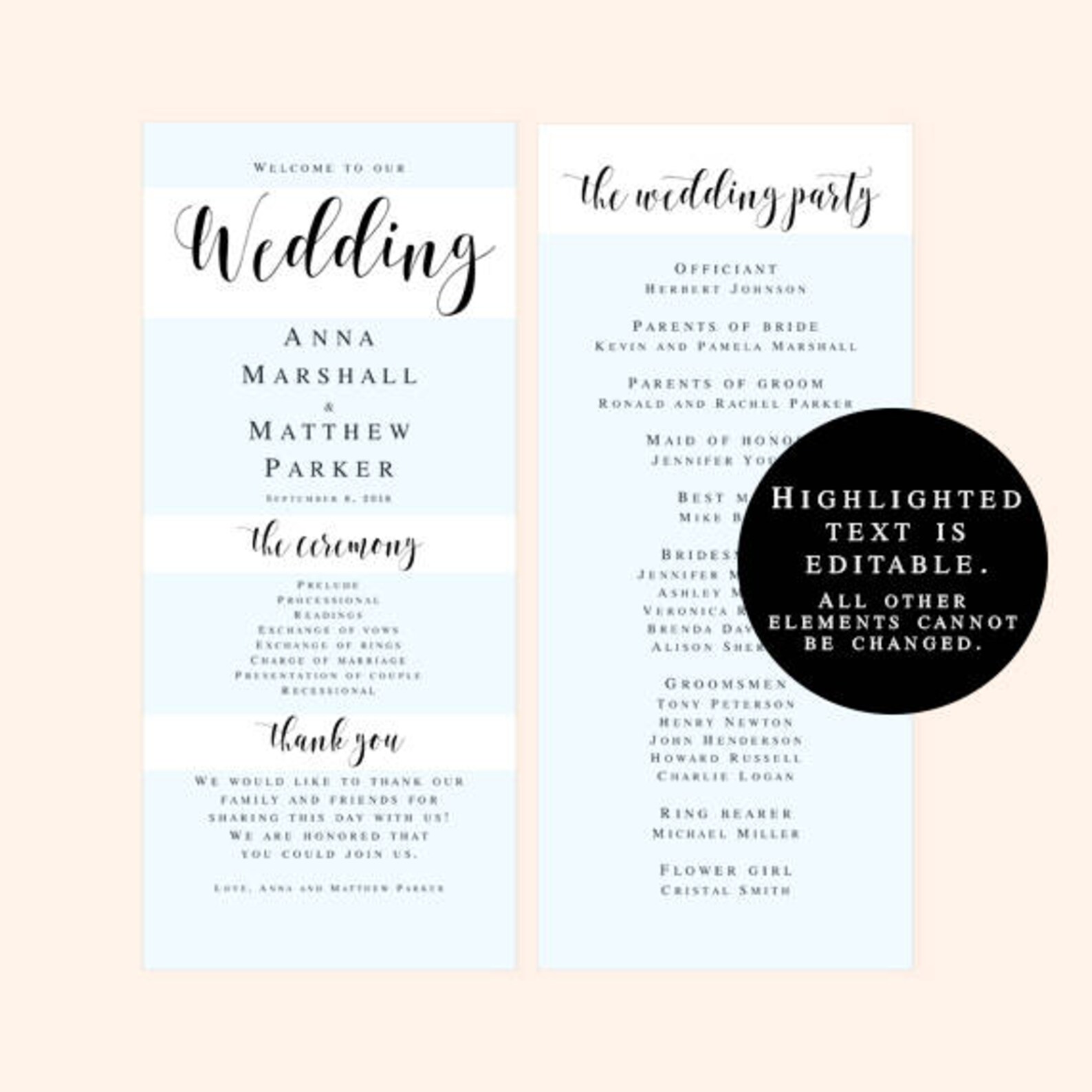 Editable Wedding Program Editable DIY Wedding Program Template | Etsy ...