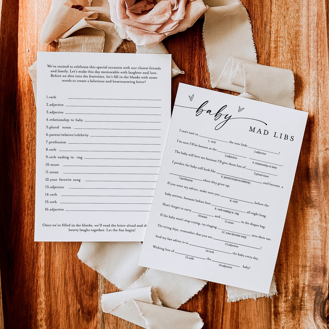 Baby Shower Mad Libs Game, Baby Shower Madlibs, Minimalist Baby Shower ...