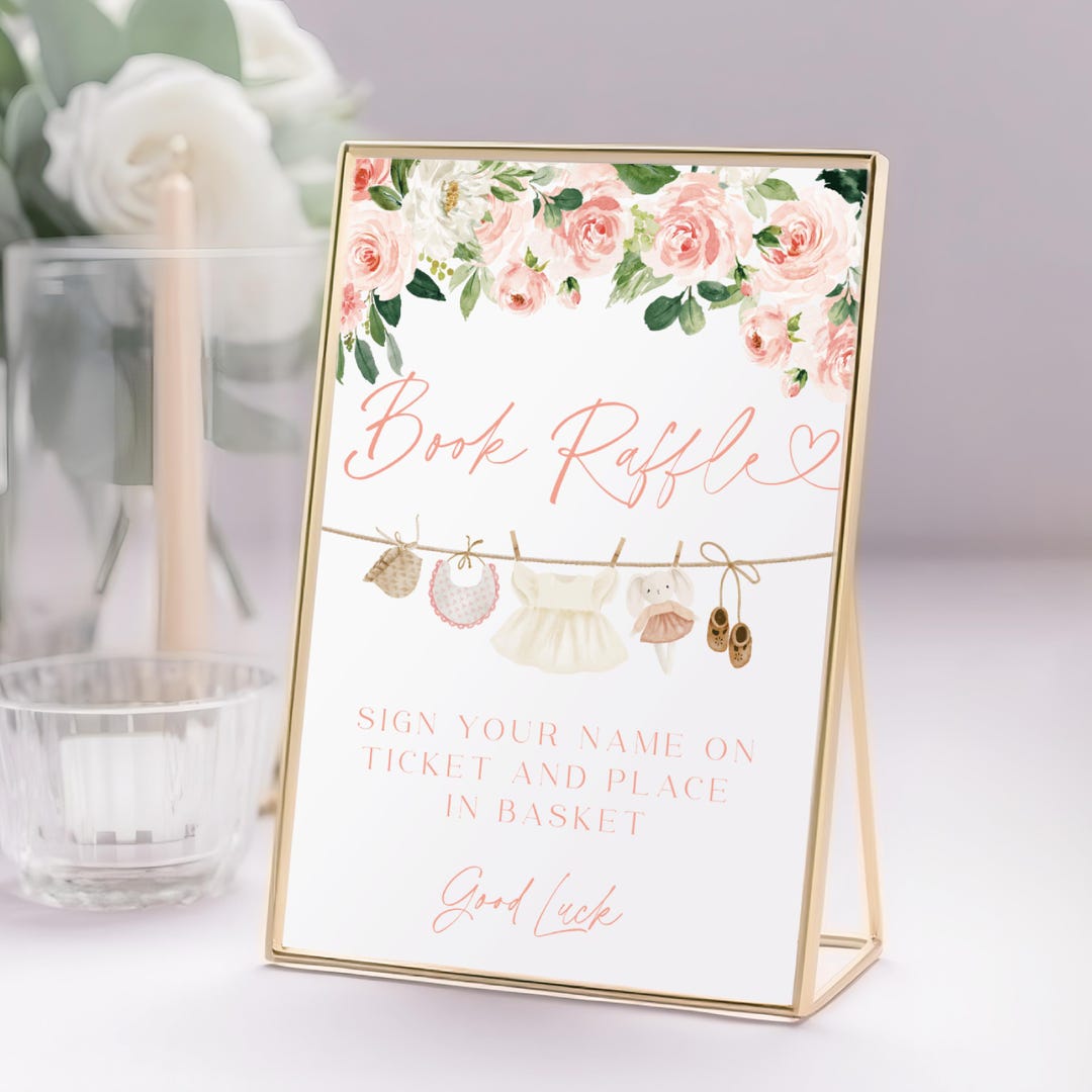 Book Raffle Sign, Book Raffle Printable Sign, Floral Baby Shower Book ...