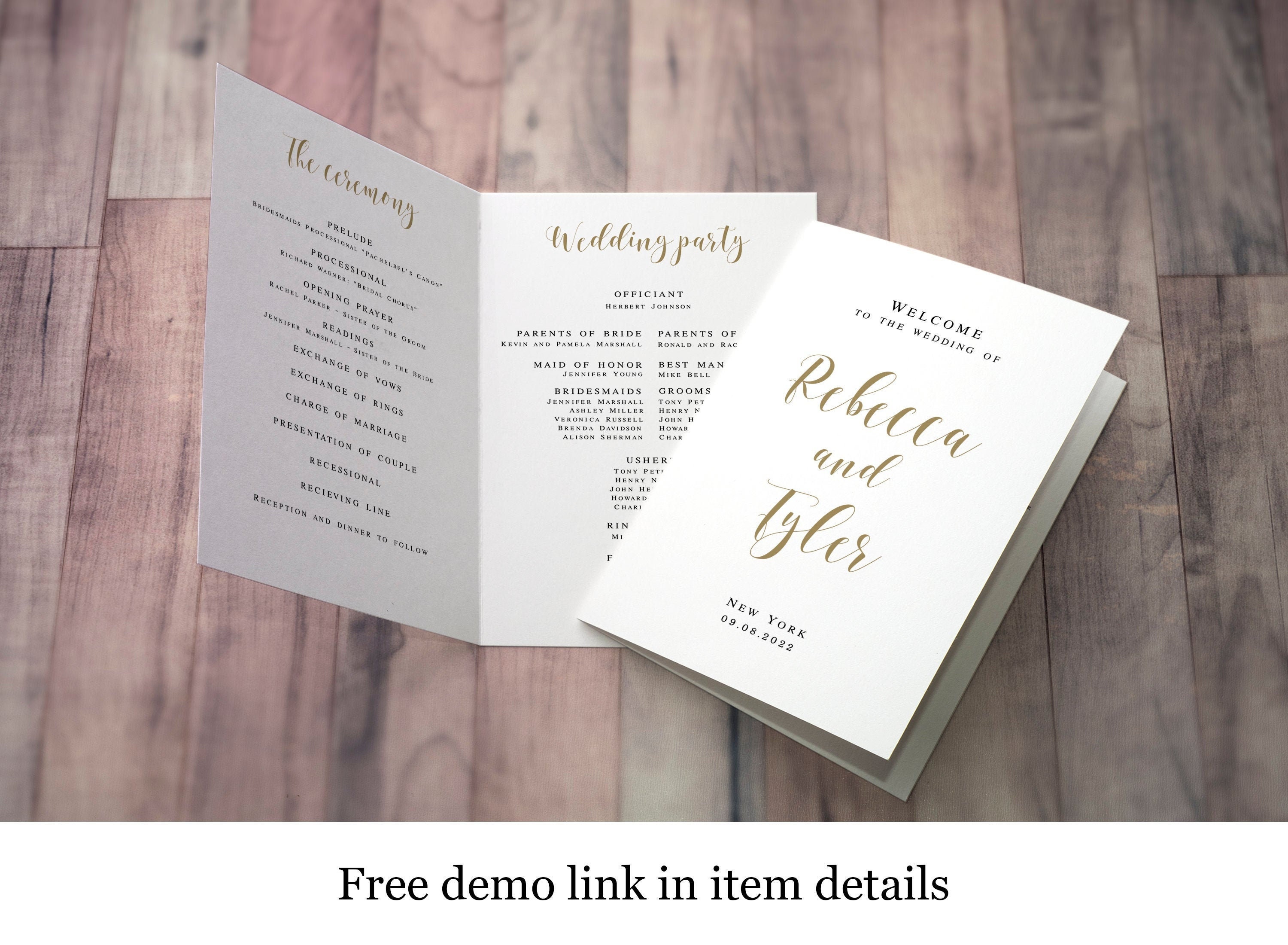 Gold Program Template Folded Download Wedding Ceremony | Etsy