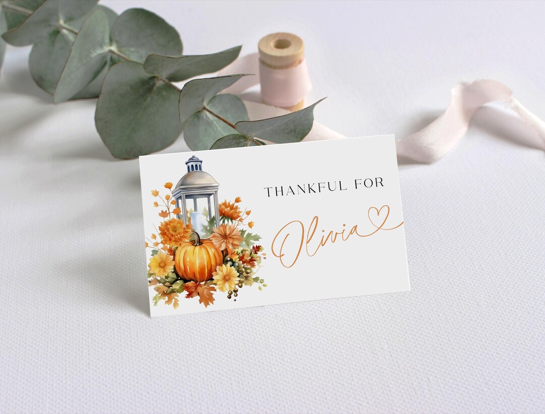 Thanksgiving Place Card Template Editable, Printable Fall Floral ...