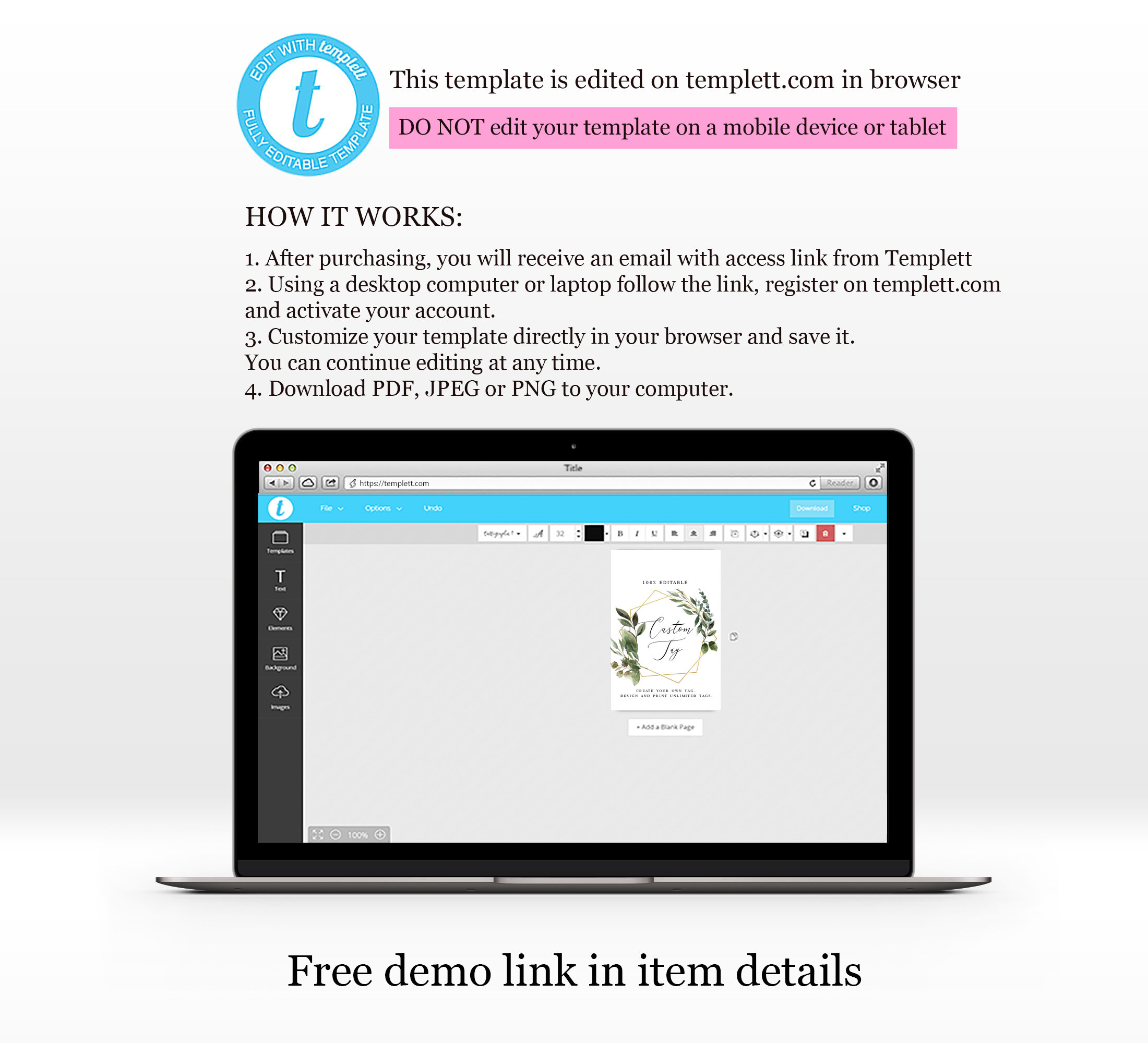 Printable Tag Template, Your Words Here, Customize, Edit With Templett ...