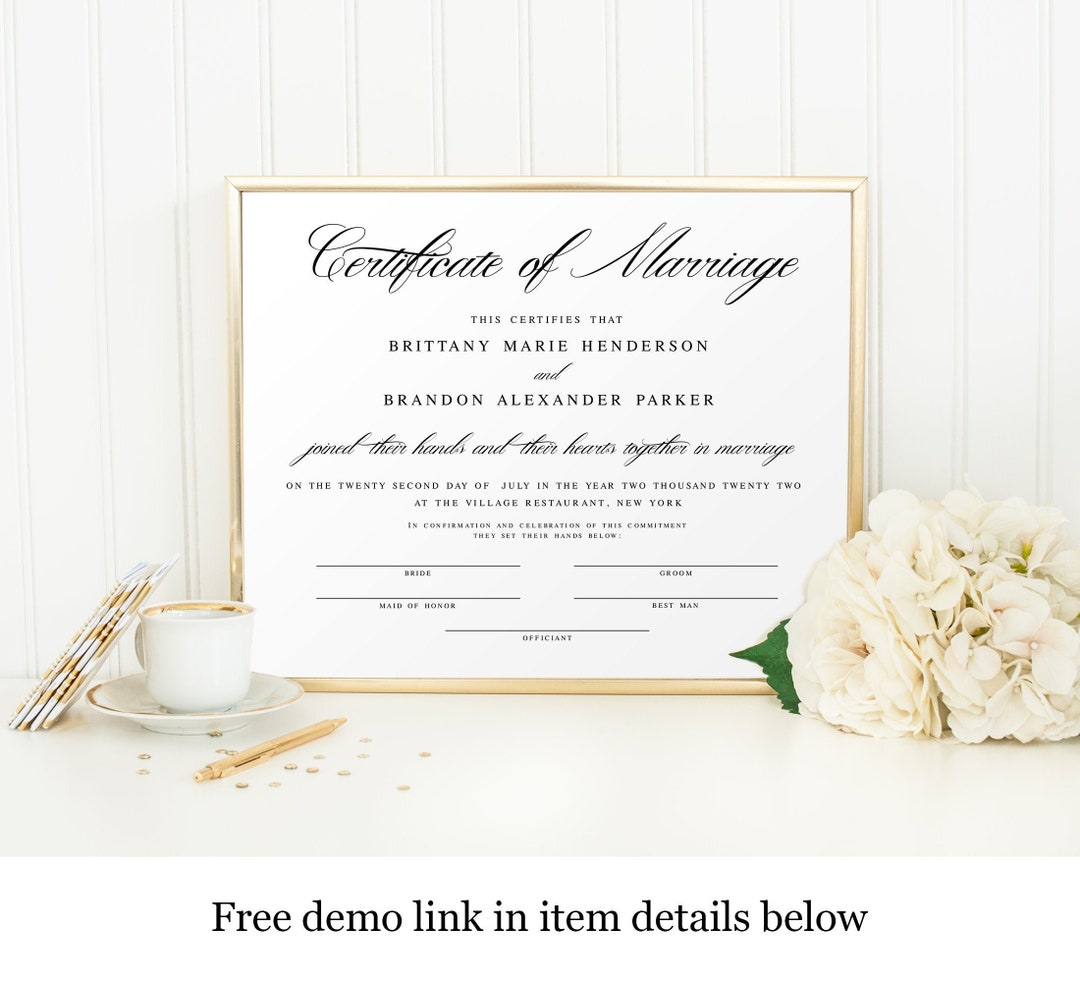 Certificate of Marriage Template, Self-editing, Wedding Keepsake, DIY ...