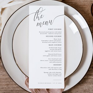 Minimalist Wedding Menu Template, Wedding Rehearsal Dinner Menu Card ...