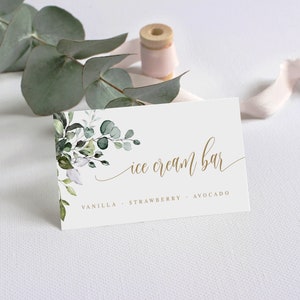 Greenery Gold Food Label Card Template, Buffet Card for Bridal Shower ...