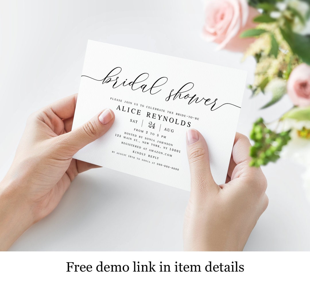 Simple Bridal Shower Invitation Template, 100% Editable, Try Before You ...