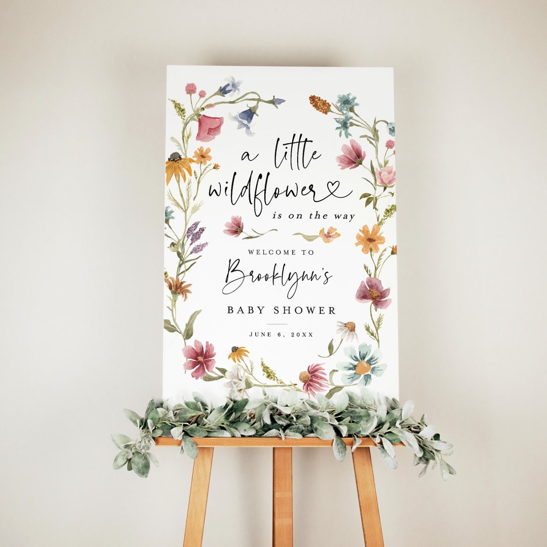 Wildflower Baby Shower Welcome Sign, Wildflower Baby Shower Sign, Girl ...