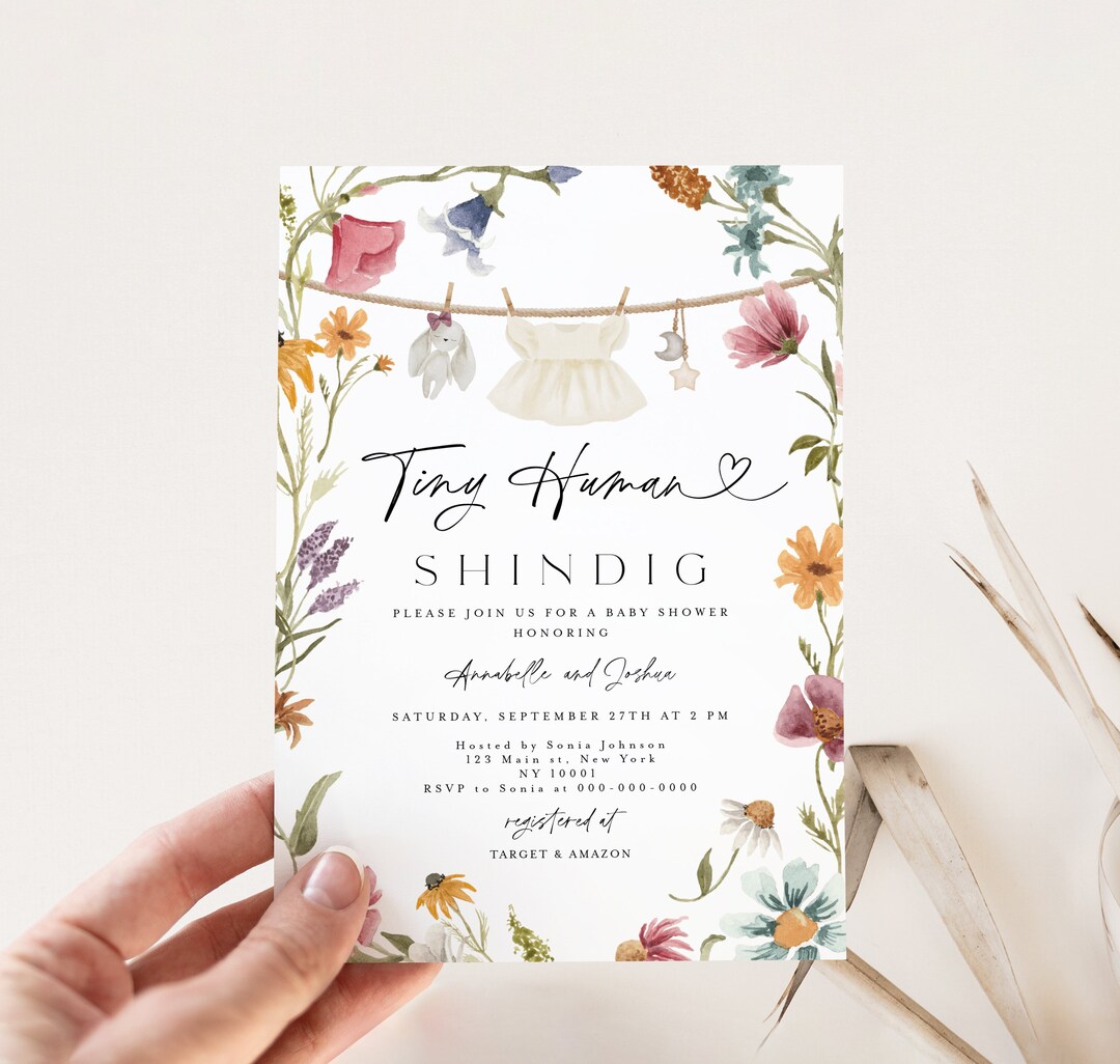 Tiny Human Shindig Invitation, Wildflower Co-ed Baby Shower Invite ...