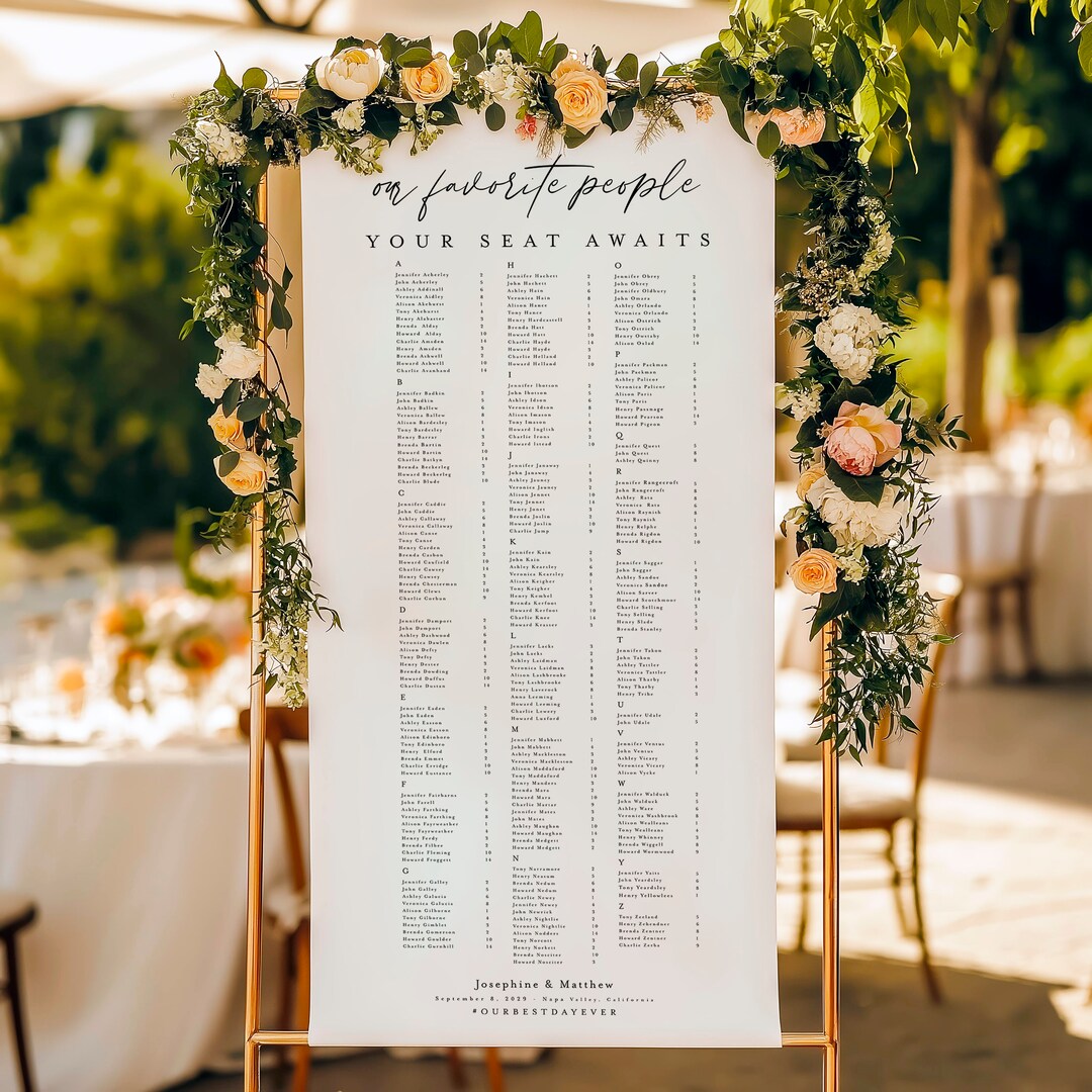 Tall Seating Chart, Editable Tall Wedding Seating Chart Template, Large ...