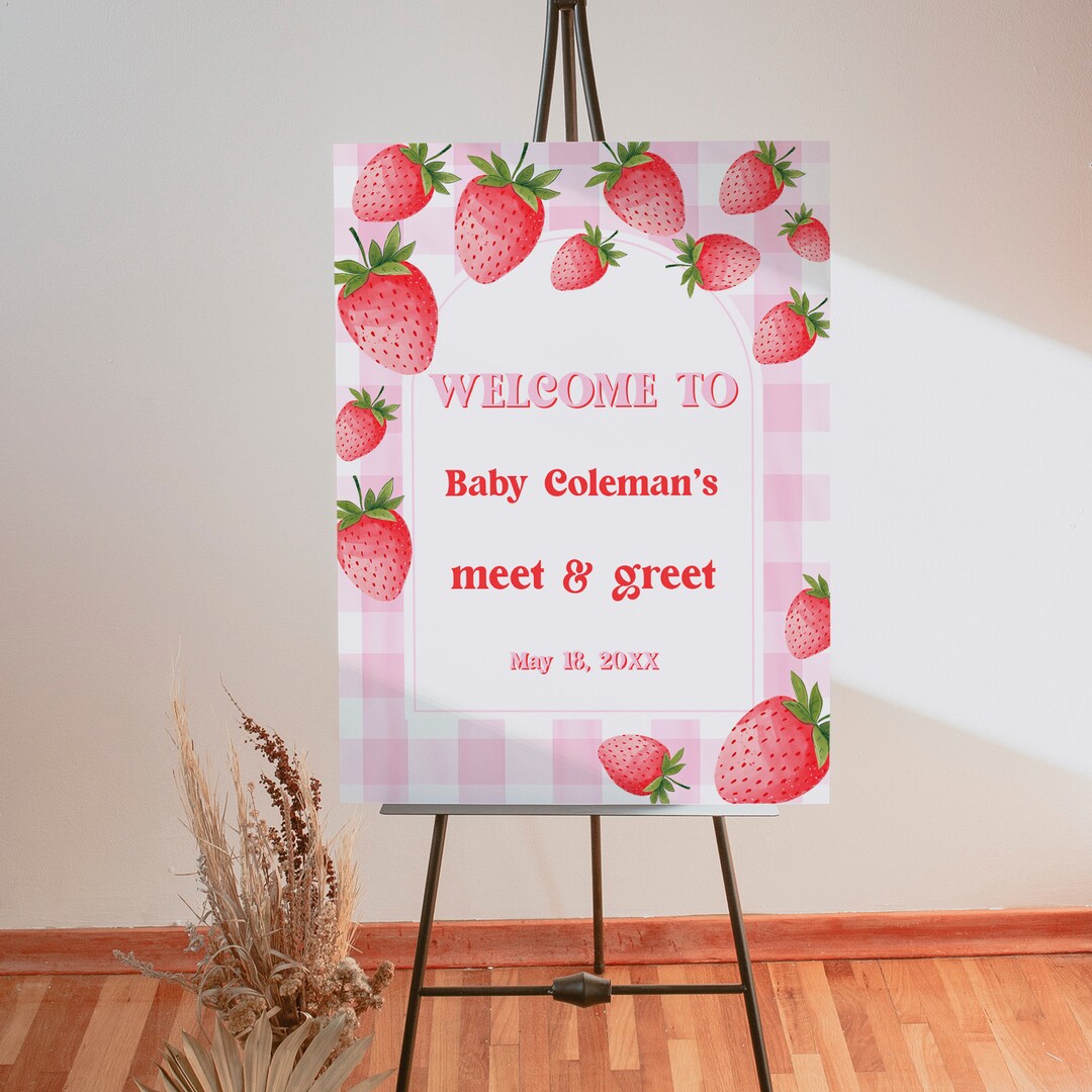 Berry Sweet Baby Shower Welcome Sign Template, Strawberry Meet and ...