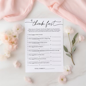Think Fast Baby Shower Game, Think Fast Game, Minimalist Baby Shower ...