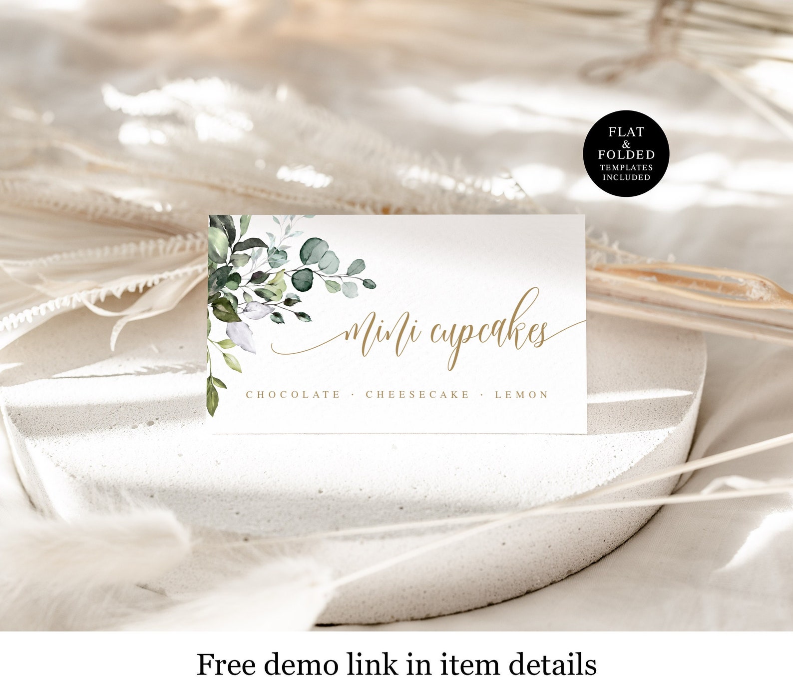Greenery Gold Food Label Card Template Buffet Card for Bridal - Etsy