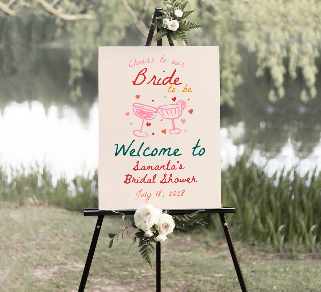 Bride to Be Welcome Sign, Hand Drawn Bridal Shower Welcome Sign, Pink ...