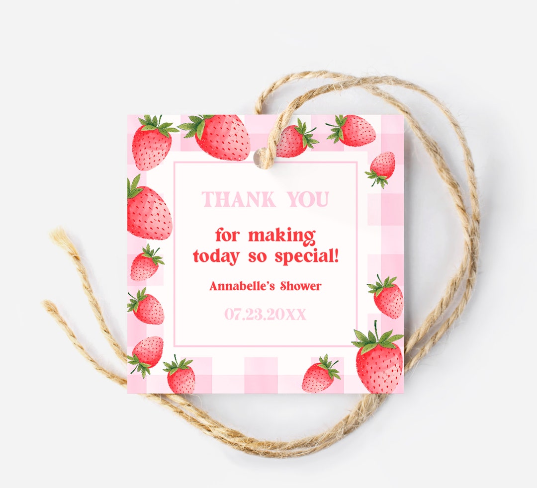 Strawberry Gift Tags Editable, Strawberry Baby Shower Tag, Berry Thank ...
