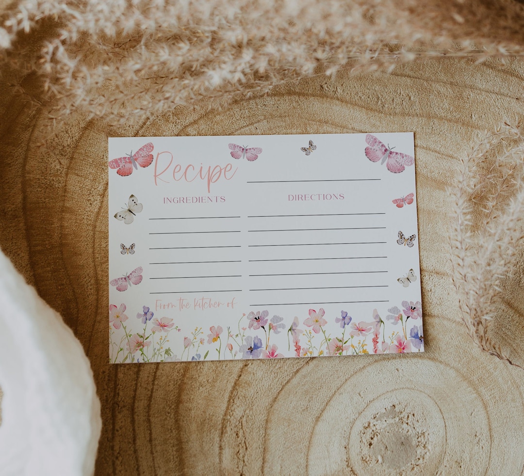 Butterfly Recipe Cards, Butterfly Bridal Shower Recipe Card, Lifetime ...