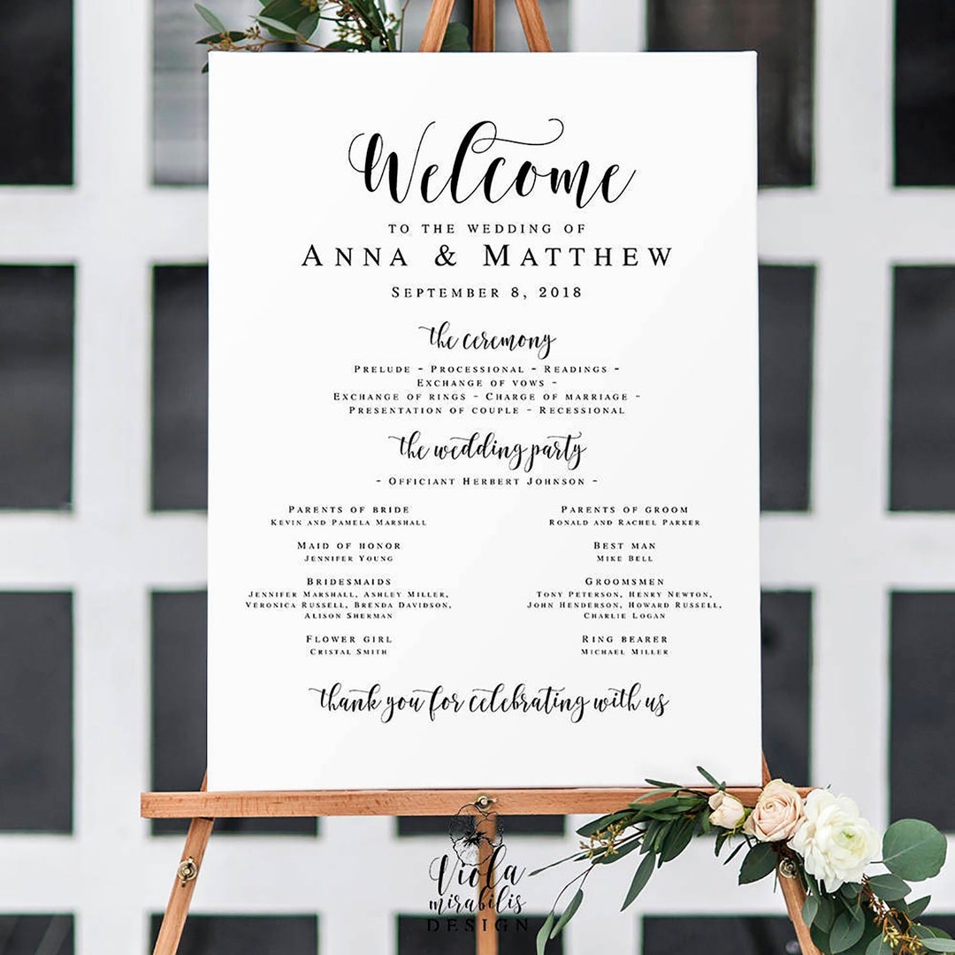 Large Wedding Program Sign Wedding Templates Welcome Wedding Sign ...