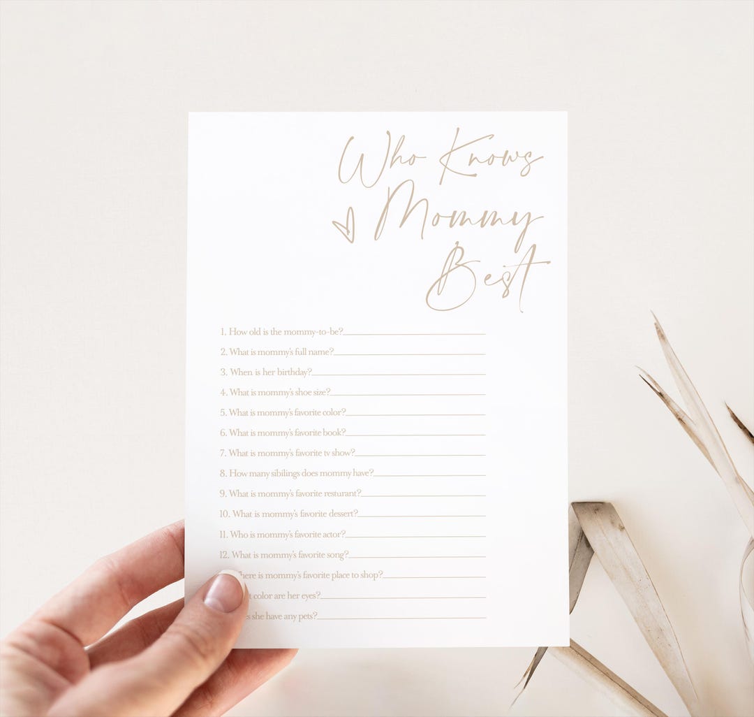 Who Knows Mommy Best, Who Knows Mom Best, Minimalist Baby Shower Game ...