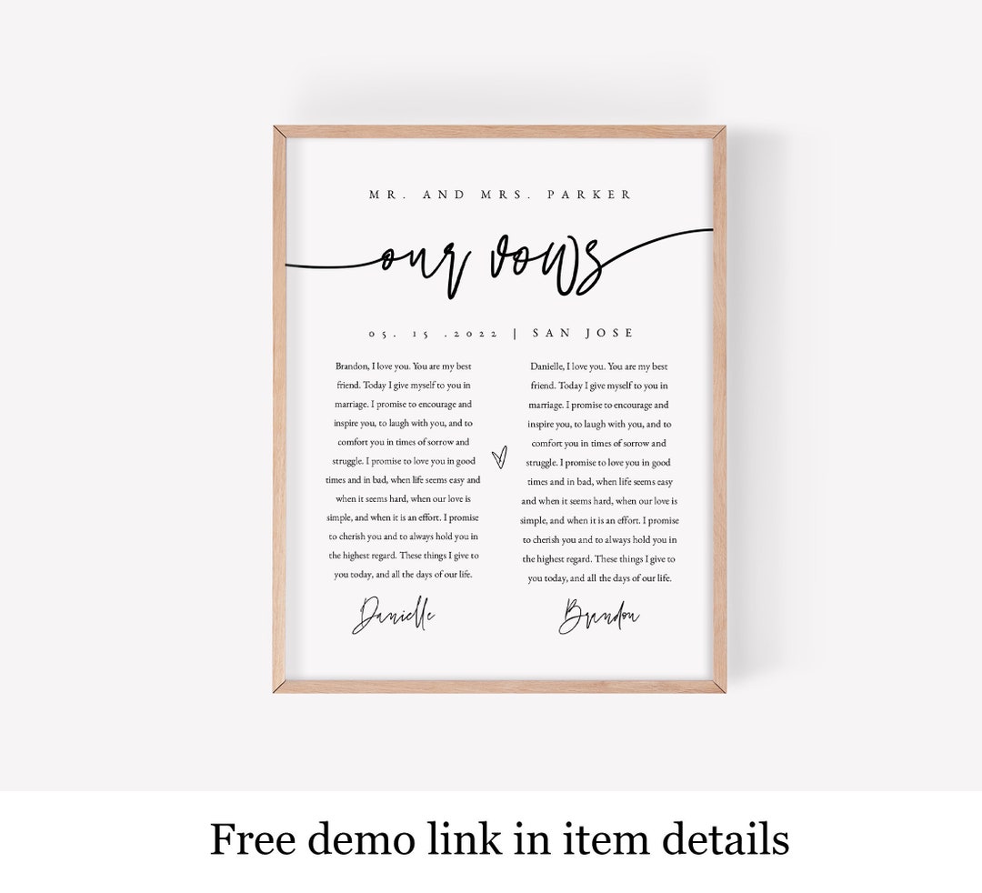 Printable Wedding Vows Sign Template, Keepsake Wall Art, Marriage ...