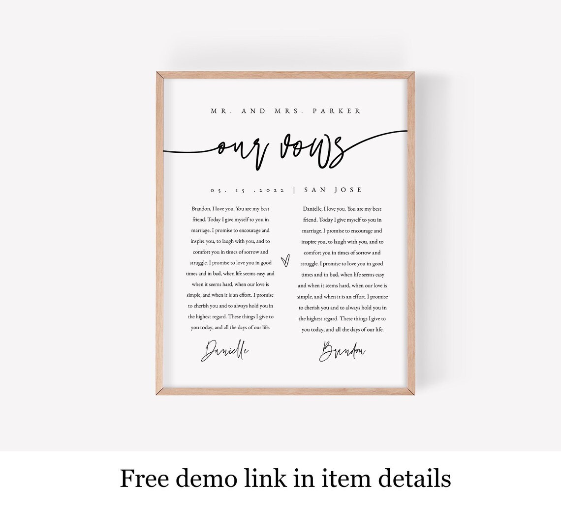 Printable Wedding Vows Sign Template Keepsake Wall Art | Etsy