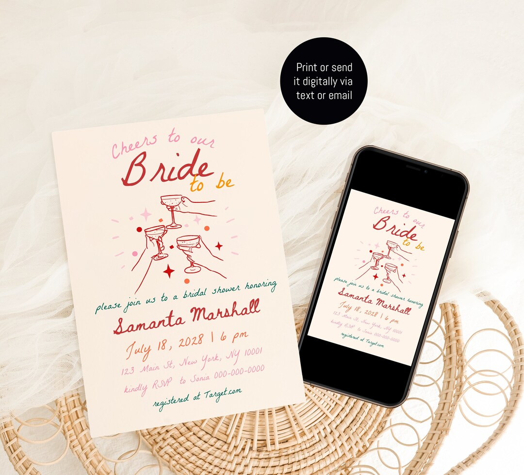 Digital Bride to Be Invitation, Hand Drawn Blush Bridal Shower ...