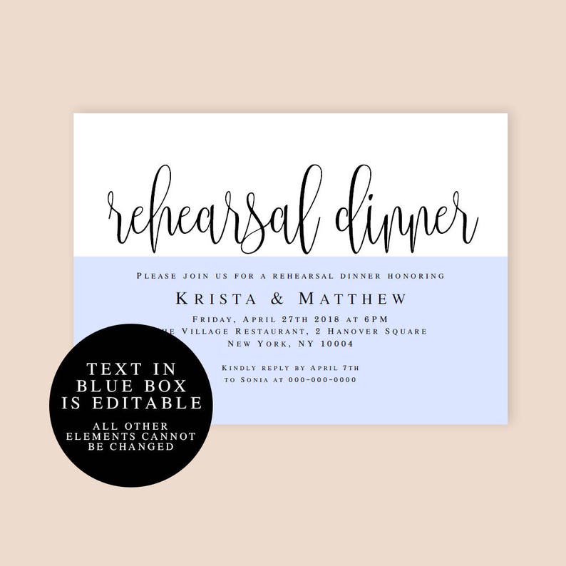 Rehearsal Dinner Invitation Template Rehearsal Invitation - Etsy